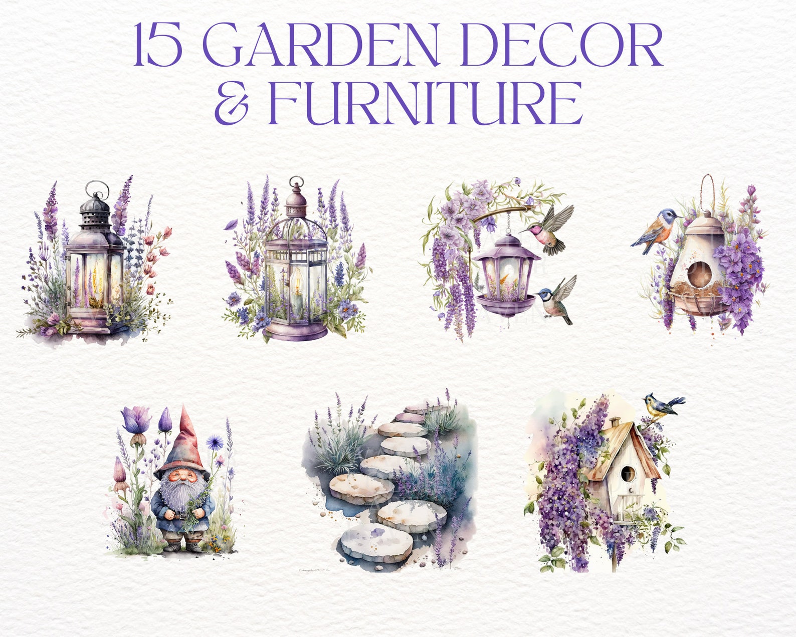 Watercolor Lavender Garden Clipart, Watercolor Lavender PNG, Lavender ...