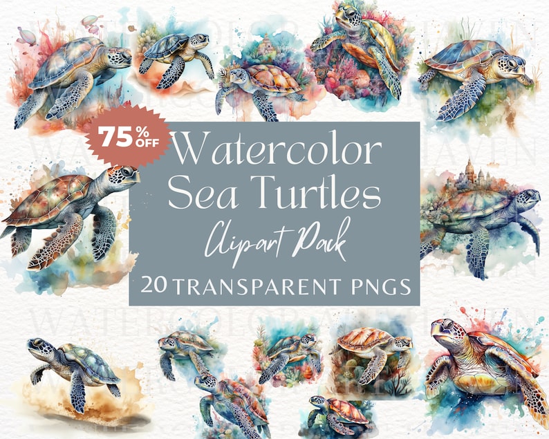 Watercolor Sea Turtle Clipart, Cute Ocean Animals PNG Clip Art Graphics ...