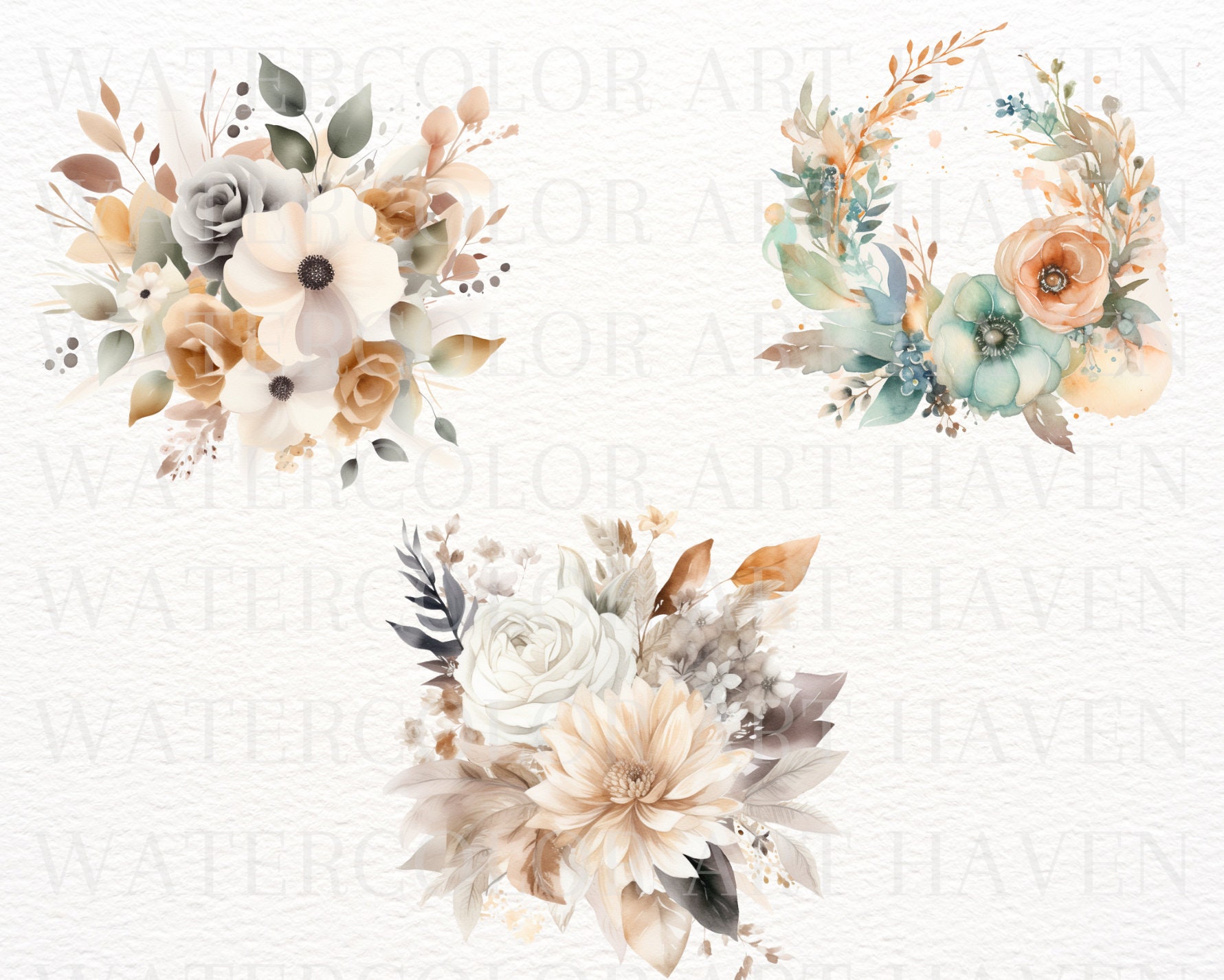 Watercolor Floral Clipart Neutral Floral Clipart Floral Clipart Premade ...