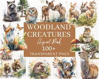 Woodland Animals Clipart Watercolor, 90 Transparent Pngs, Clipart for ...