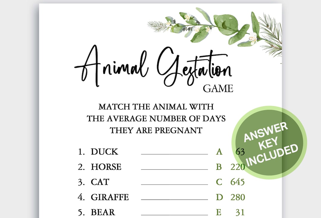 Animal Gestation Game Baby Shower Game Animal Pregnancy Game Instant ...