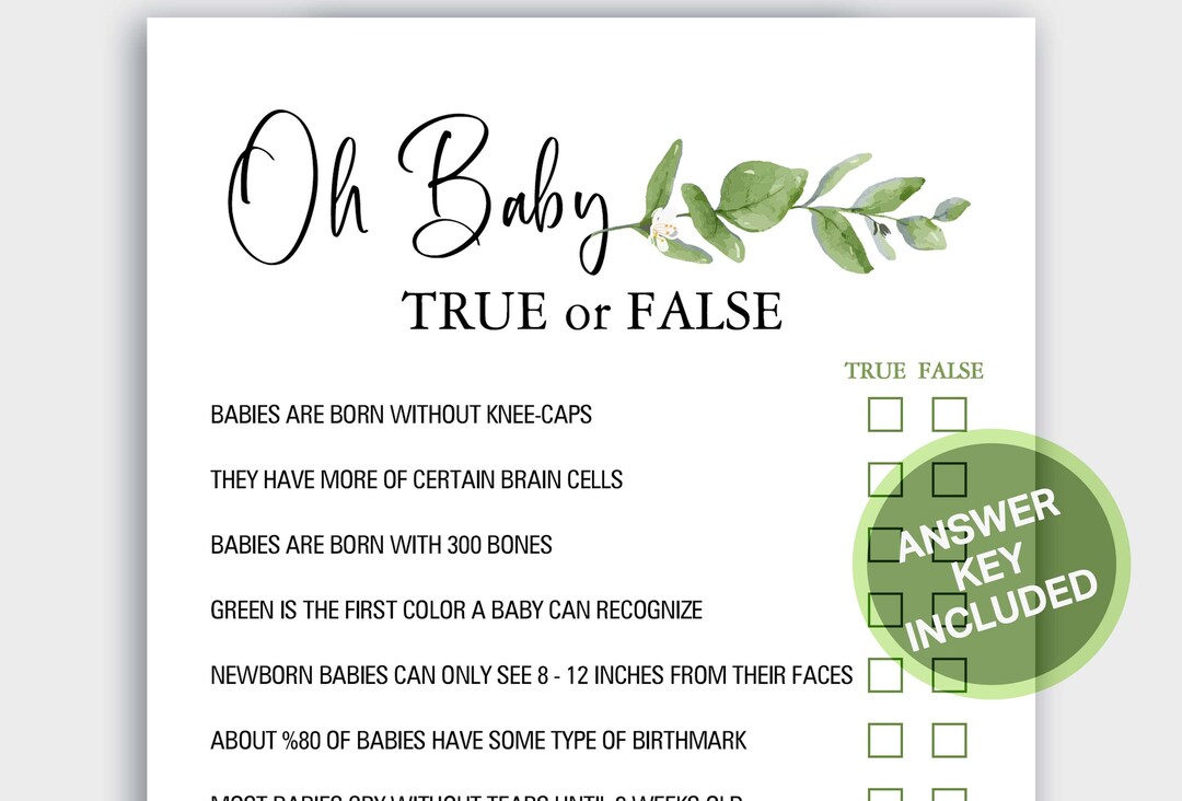 Oh Baby True or False Baby Shower Game Instant Download Printable Baby ...