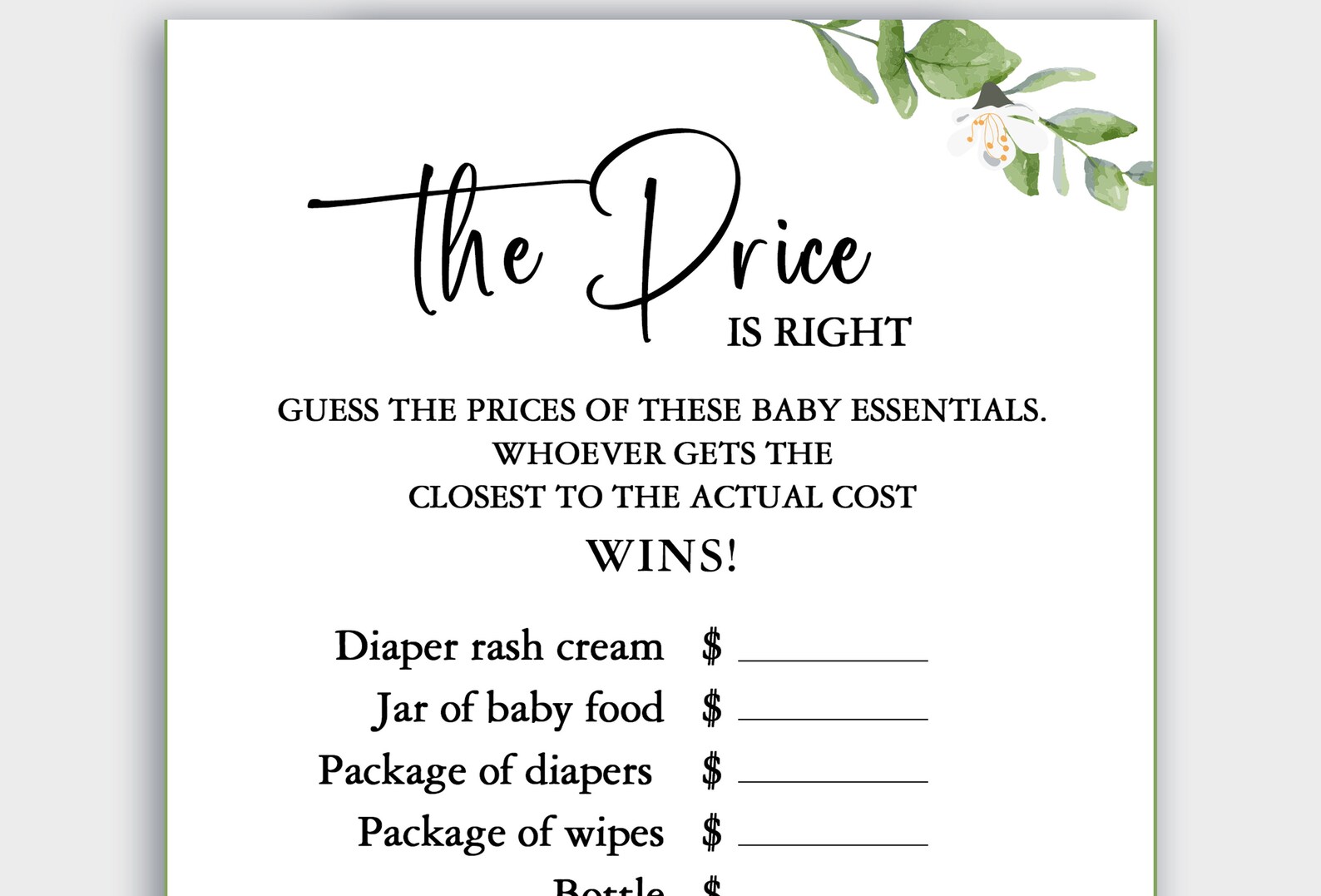 Price is Right Baby Shower Price Tag Game Baby Shower Games ...