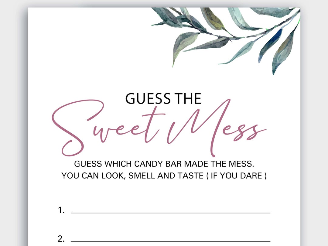 Guess the Sweet Mess Baby Shower Candy Bar Game Green Leaves Baby ...