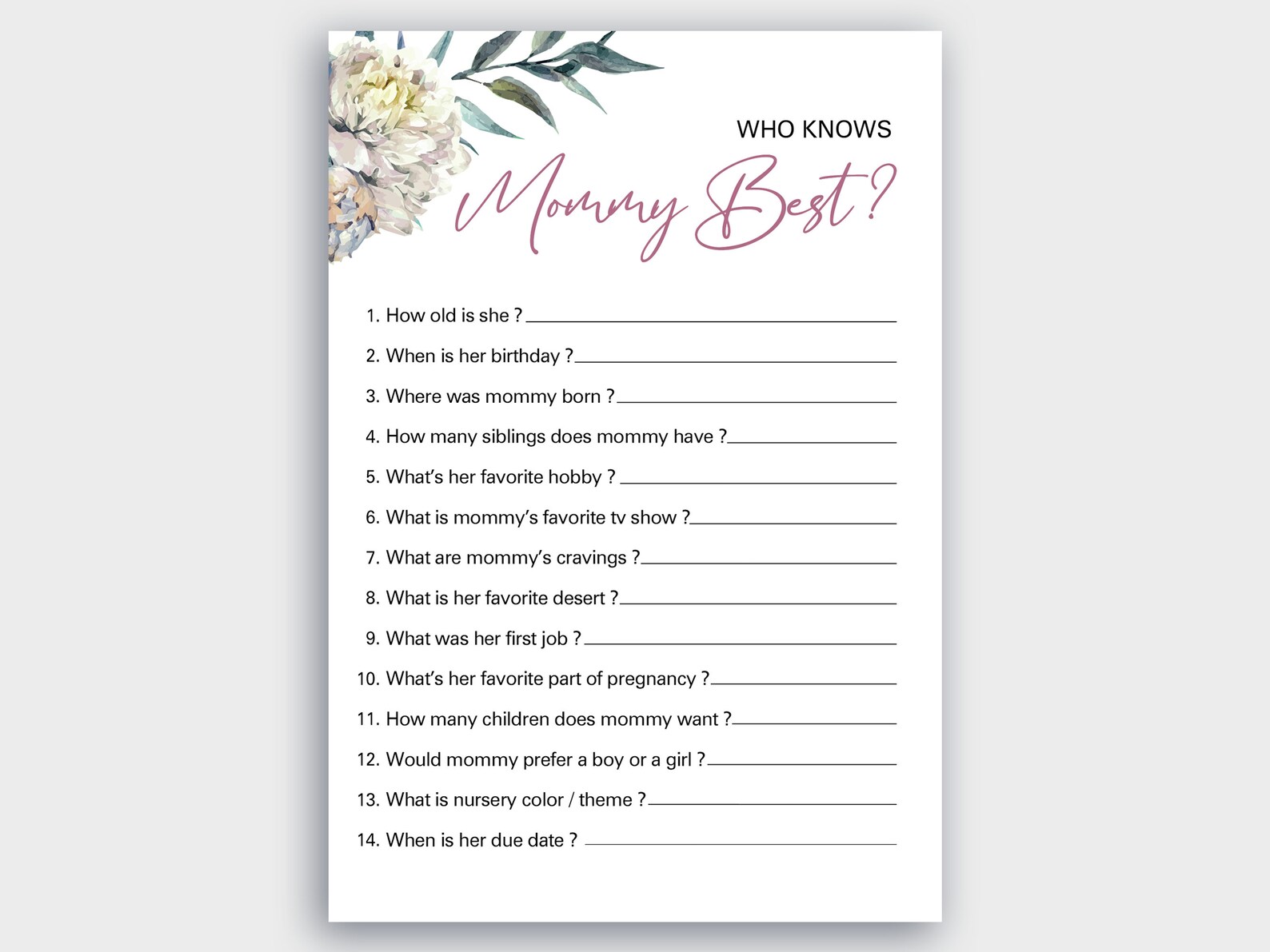 Who Knows Mommy Best Game How Well Do You Know Mommy to Be Greenery ...