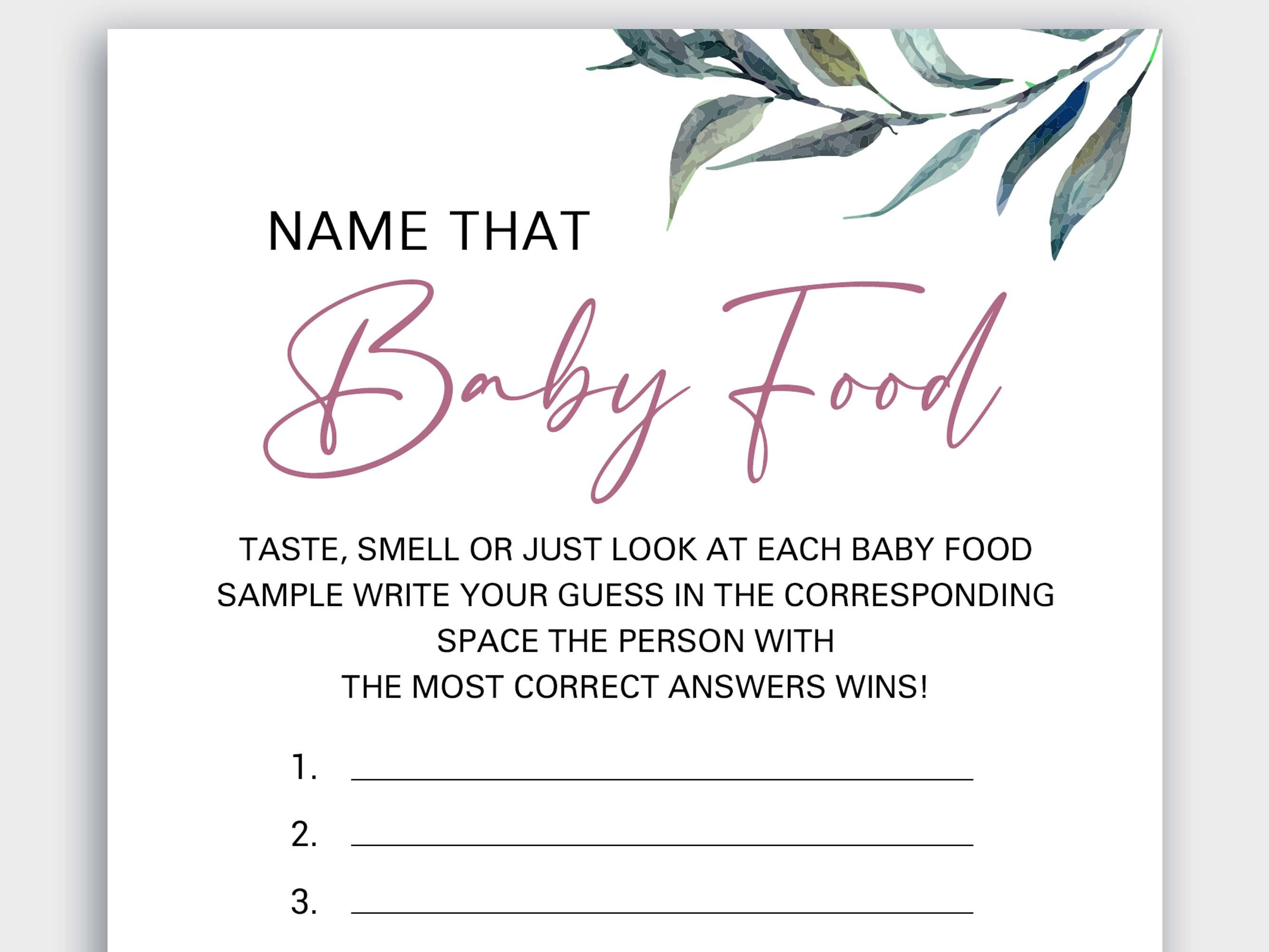 Name That Baby Food Baby Shower Game Guess the Baby Food Greenery Baby ...