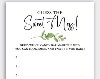Guess the Sweet Mess Baby Shower Candy Bar Game Green Leaves Baby ...