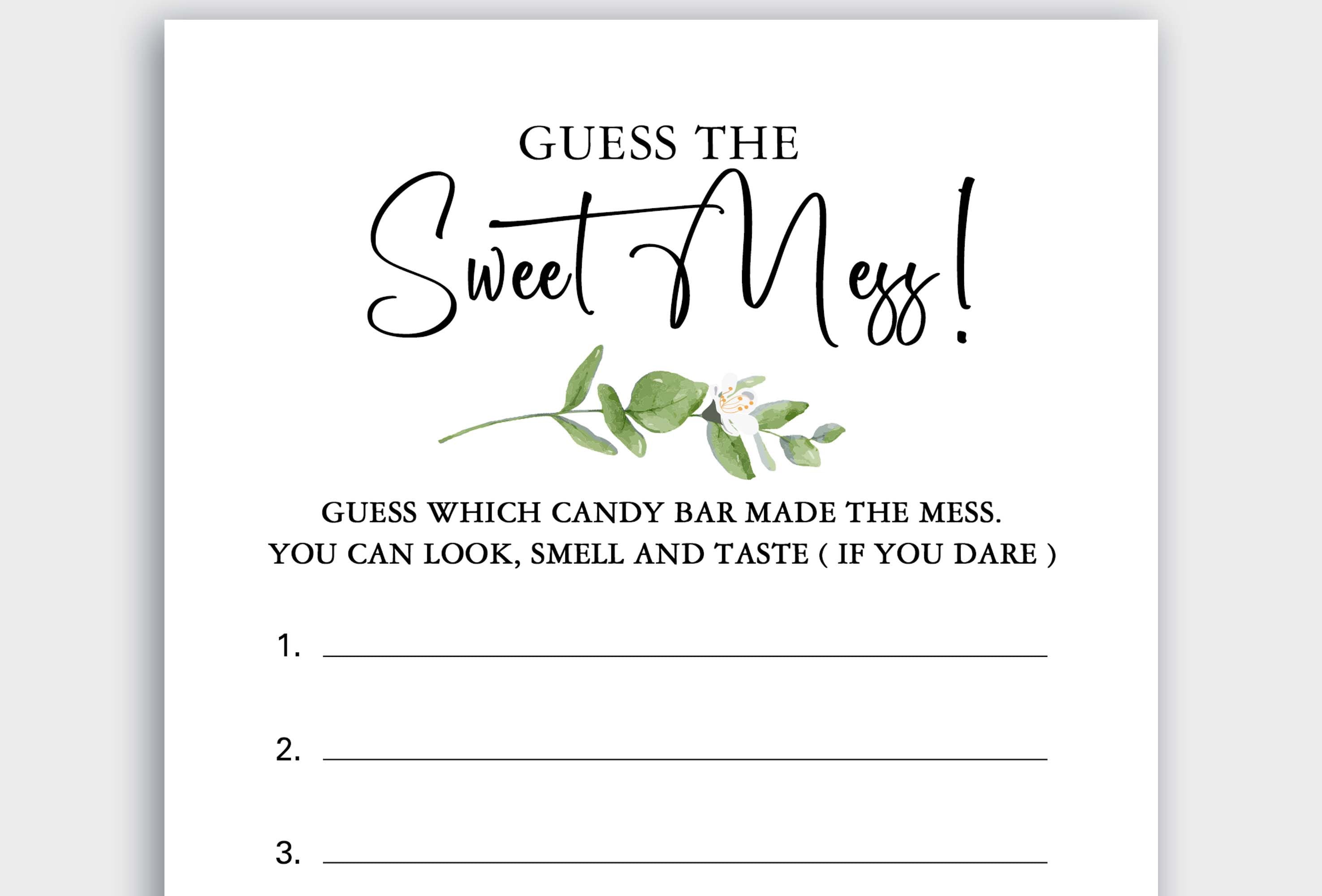 Guess the Sweet Mess Baby Shower Candy Bar Game Green Leaves Baby ...