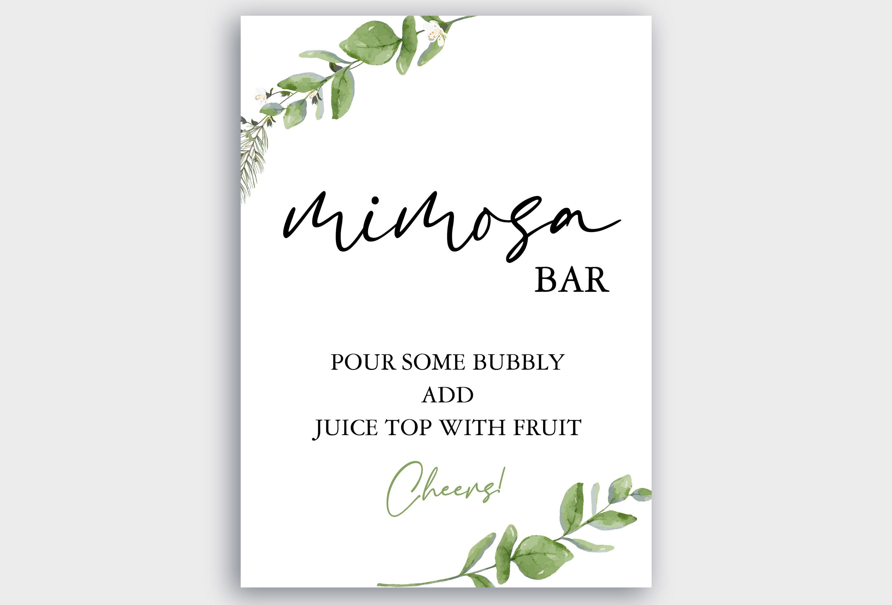 Mimosa Bar Sign Printable Greenery Bridal Shower Mimosa Bar Sign Mimosa ...