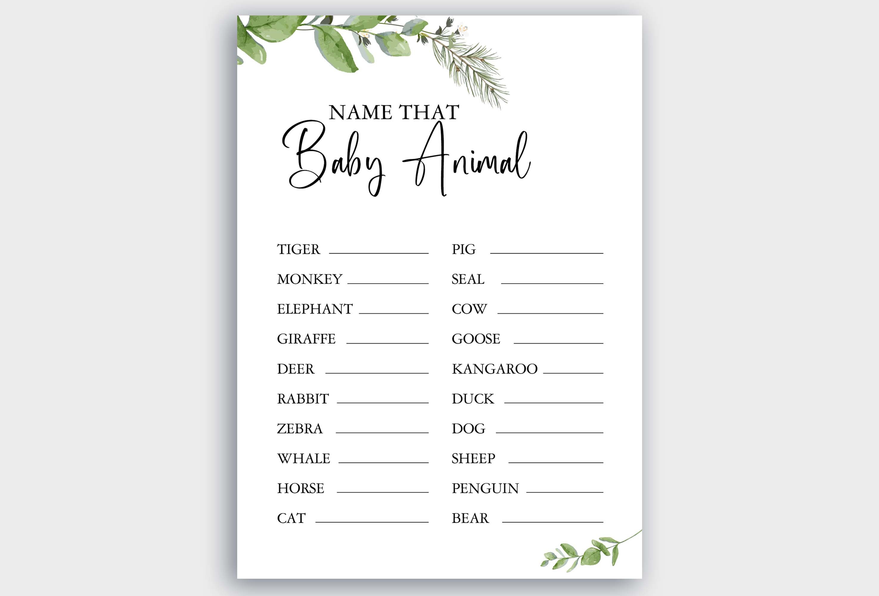 Baby Animal Game Baby Shower Guess Baby Animals Leaves Shower Games ...