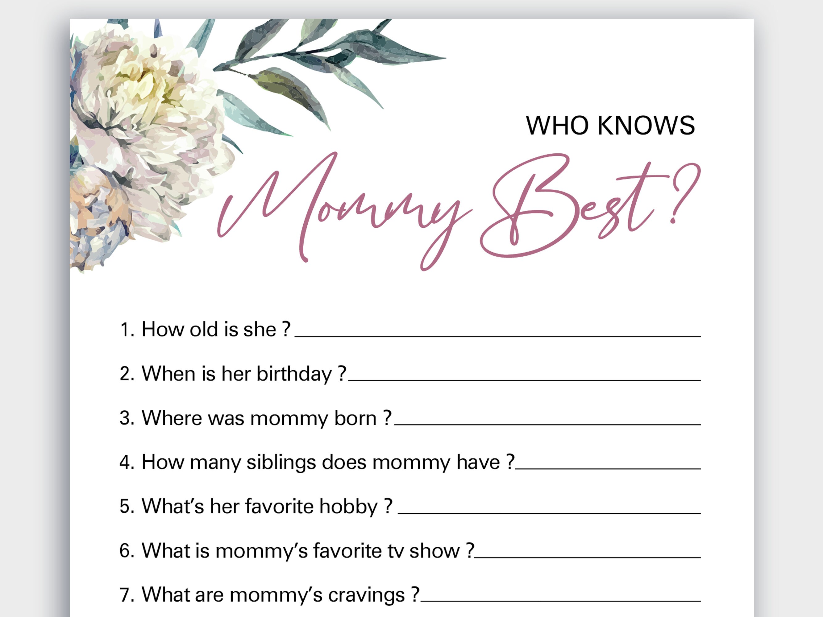 Who Knows Mommy Best Game How Well Do You Know Mommy to Be Greenery ...