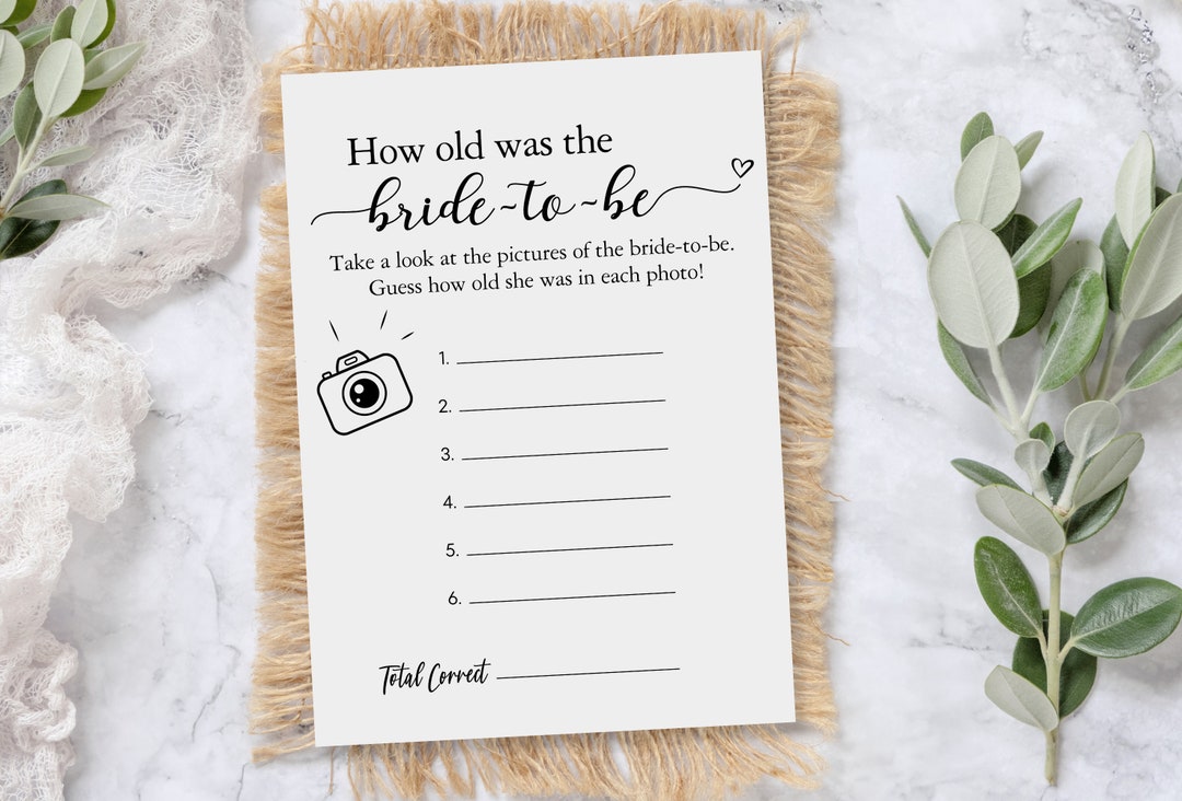 Guess the Brides Age - Bridal Shower Game - Wedding Shower Game - Hen ...