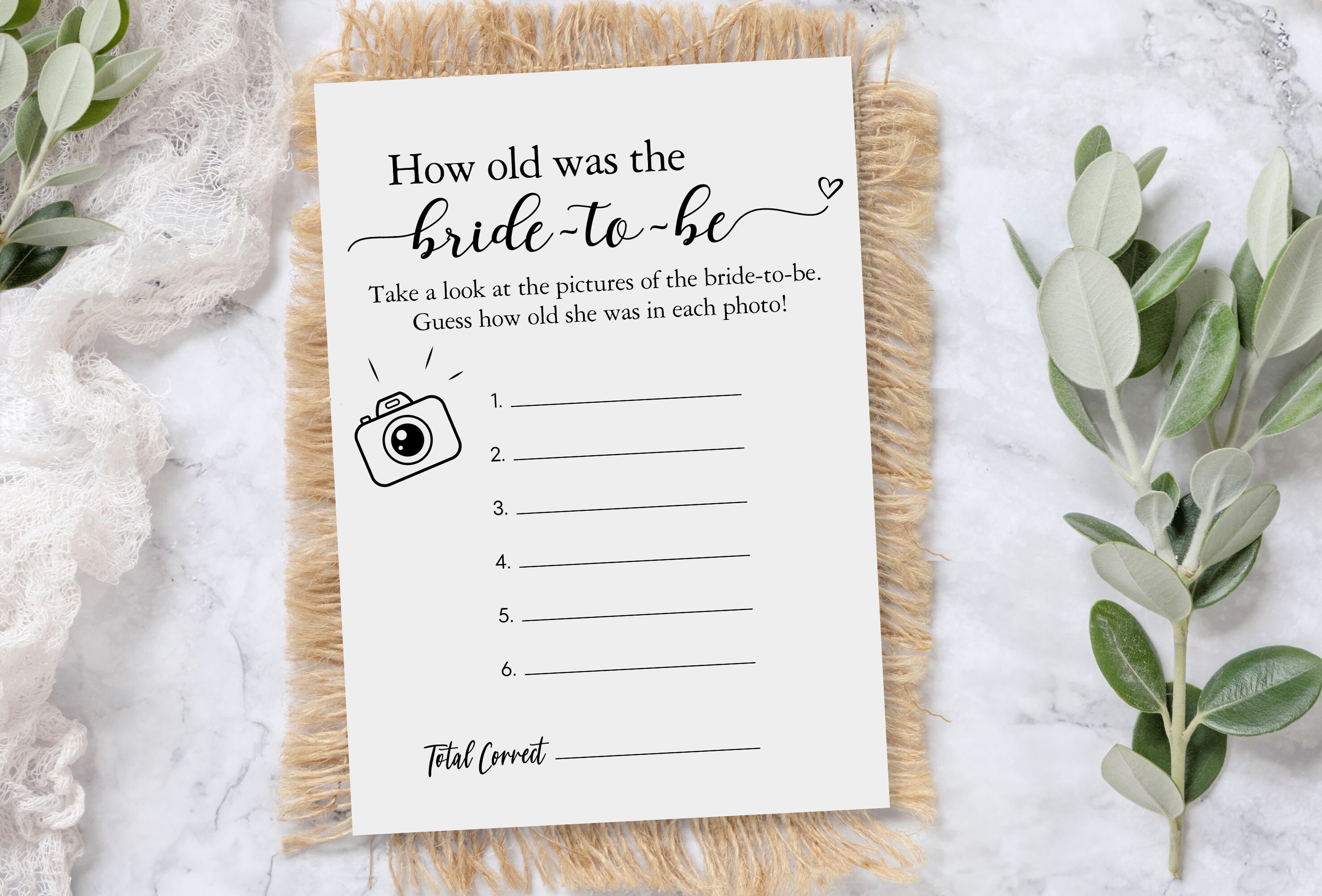 Guess the Brides Age - Bridal Shower Game - Wedding Shower Game - Hen ...