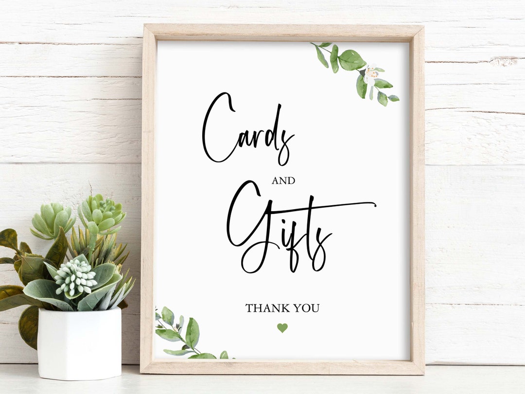 Wedding Gifts Sign Printable Shower Cards and Gifts Sign Greenery ...