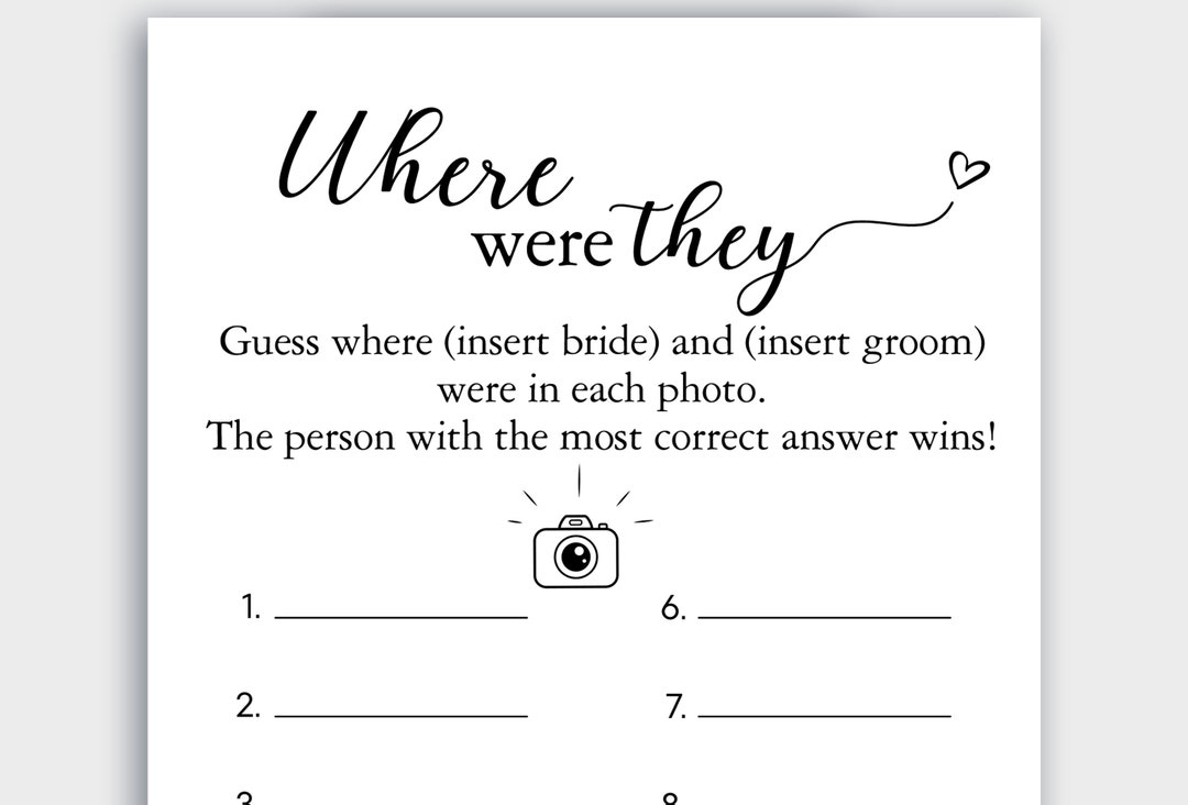 Where Were They Bridal Shower Game Template, Couples Photo Shower Game ...