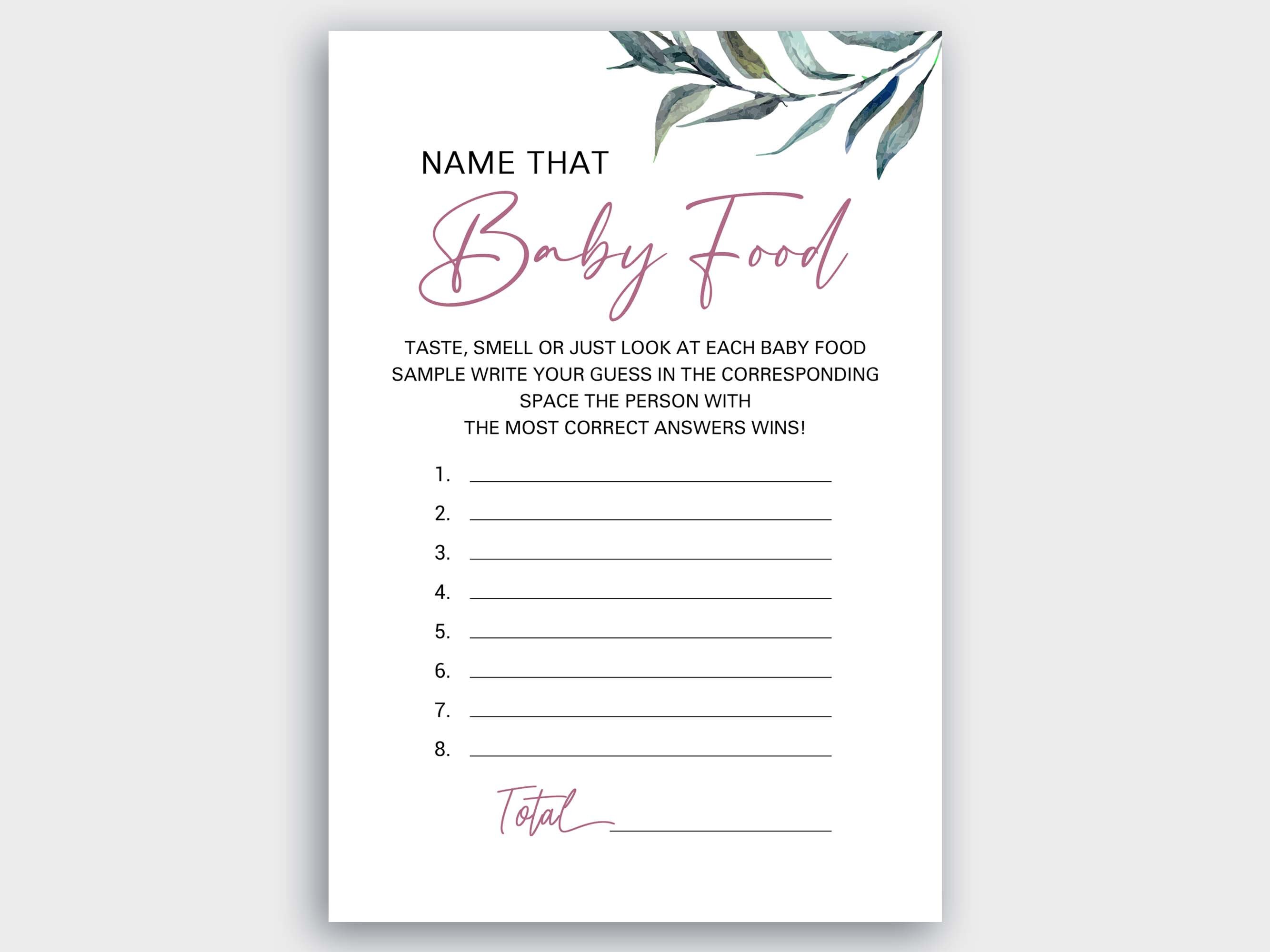 Name That Baby Food Baby Shower Game Guess the Baby Food Greenery Baby ...