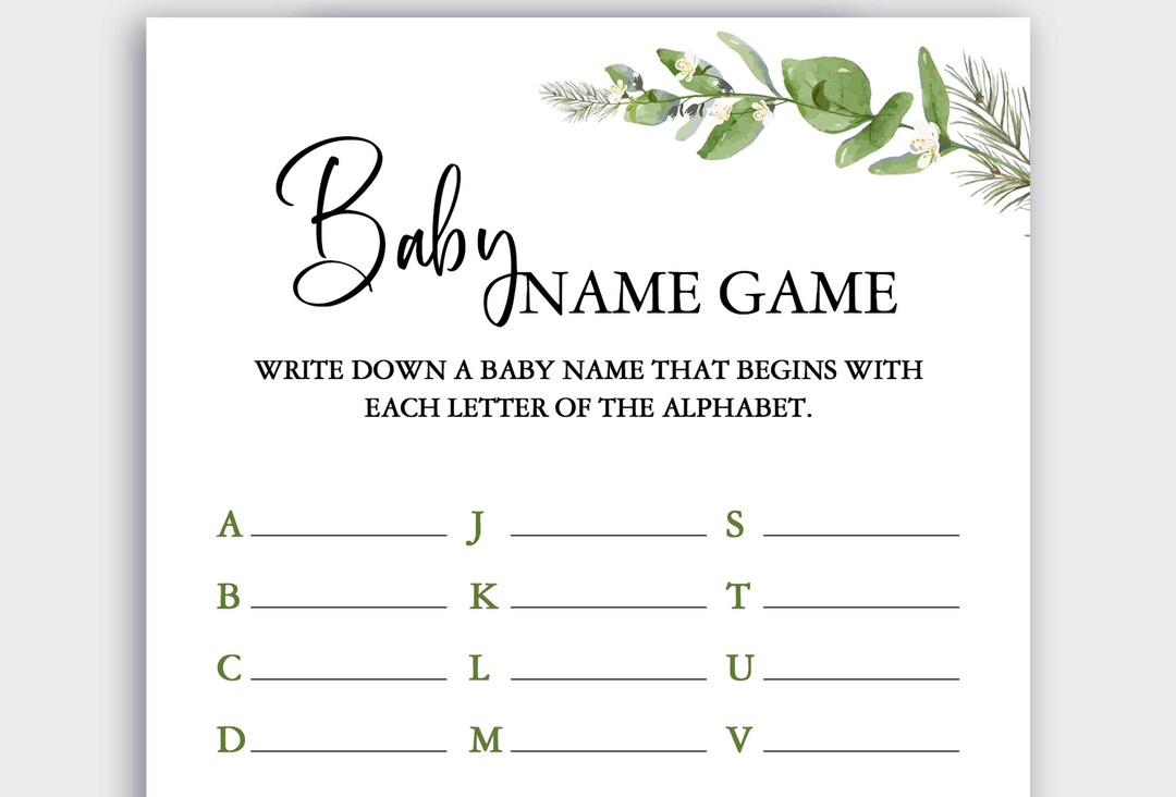 Baby Name Game Baby Alphabet Game A Z Baby Name Game Baby Shower Game ...