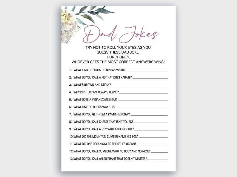 Dad Jokes Baby Shower Trivia Printable Gender Neutral Baby - Etsy