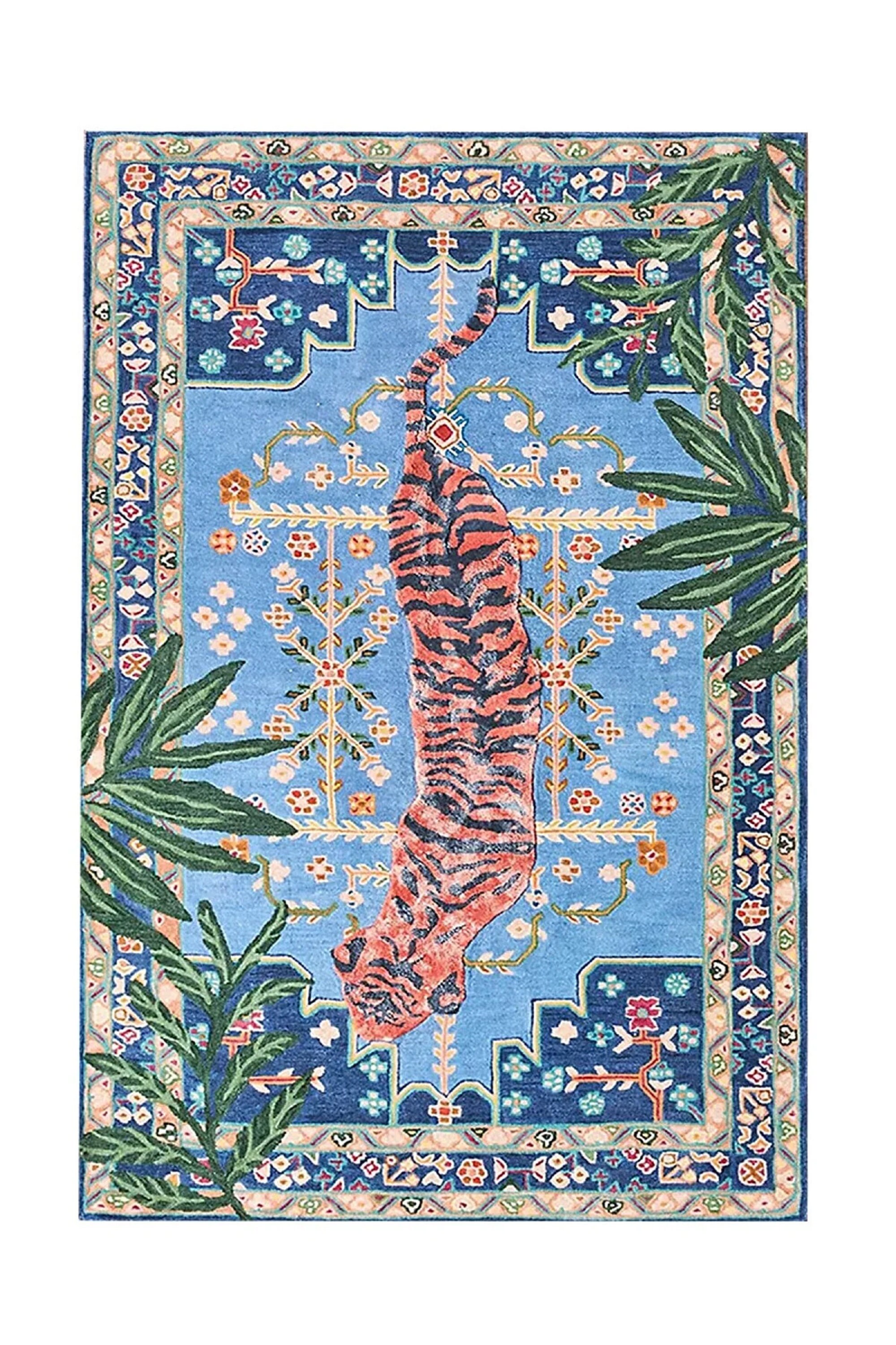 Tiger Rug, Tiger Rug Tibetan, Tiger Rug Blue, Tiger Rug Vintage, Tiger ...