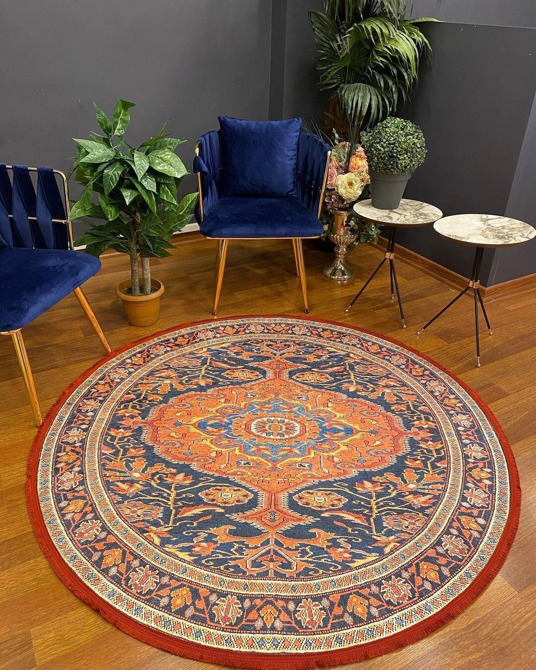 Rustic Circle Rug, Colorful Circle Rug, Orange Circle Rug, Rustic Round ...