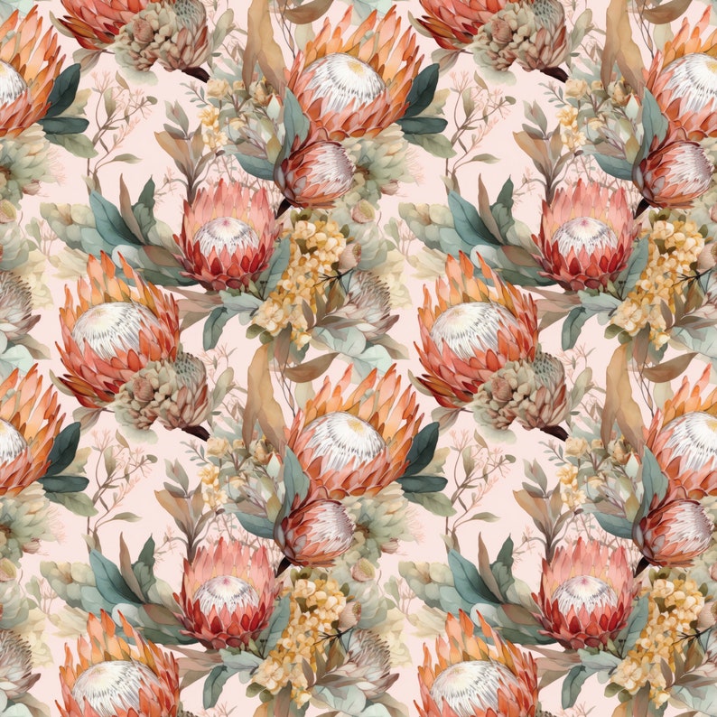 Australian Native Floral Watercolor Seamless Pattern 4 - Banksia ...