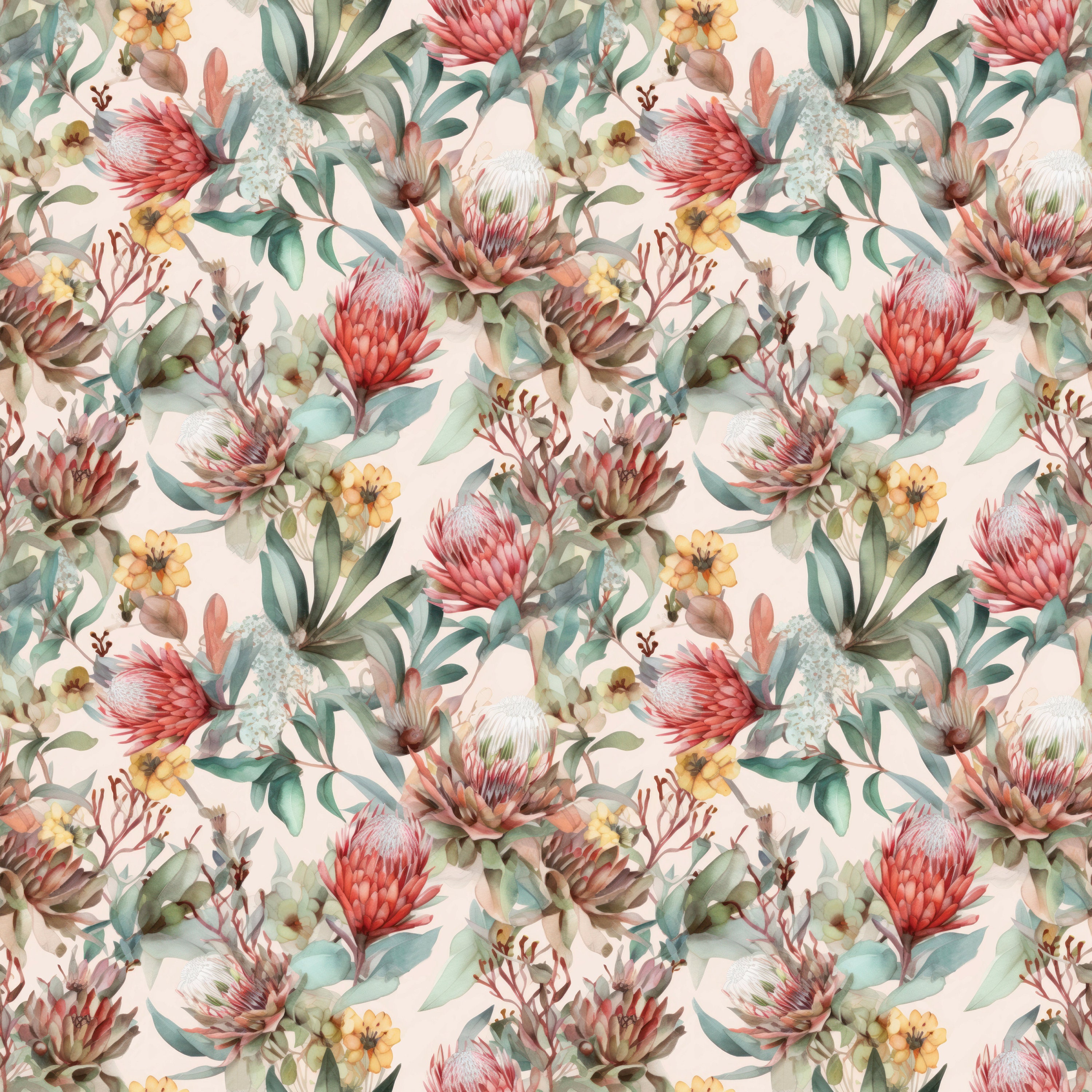Australian Native Floral Watercolor Seamless Pattern I - Banksia ...