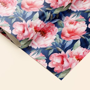 Pink Peonies on Navy Watercolor Seamless Pattern - Feminine Floral ...