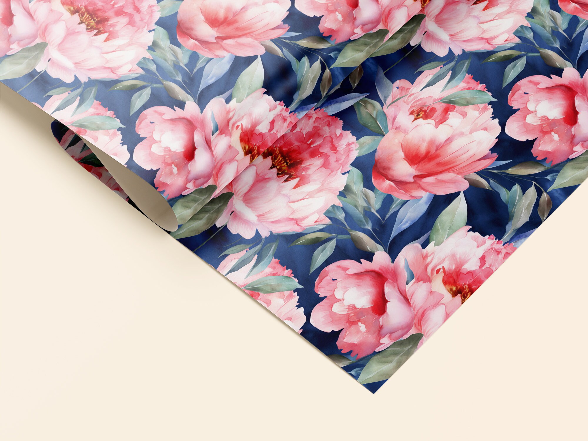 Pink Peonies on Navy Watercolor Seamless Pattern - Feminine Floral ...