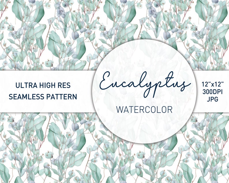 Serene Blue and Green Watercolor Eucalyptus- Seamless Pattern Digital ...