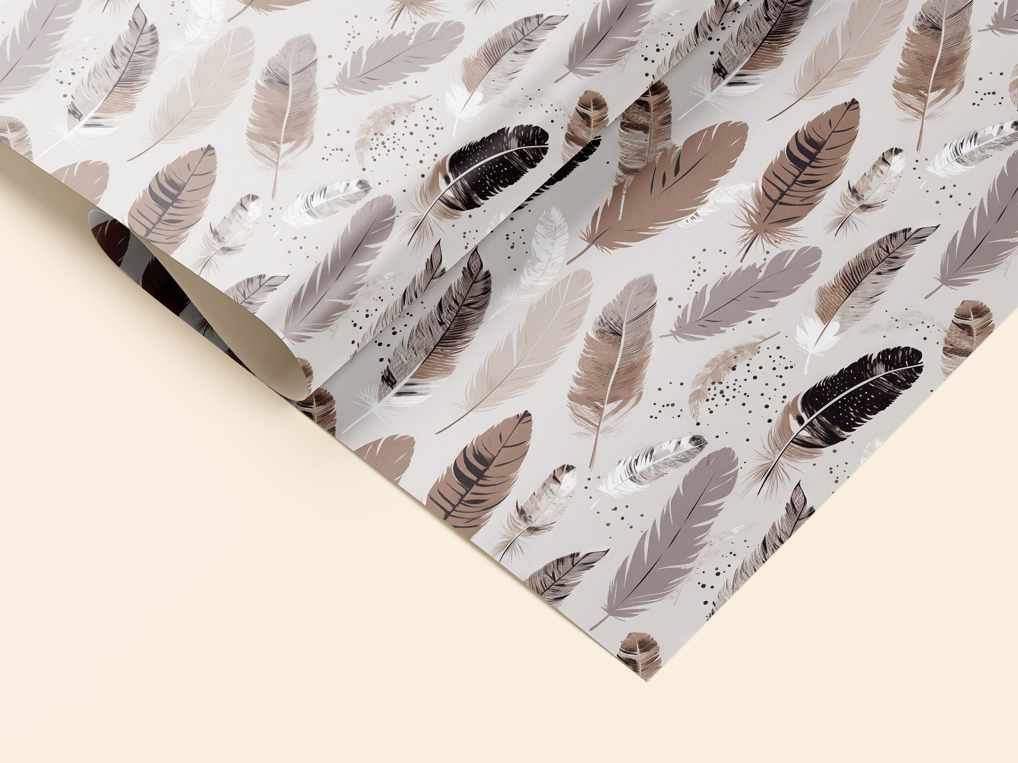 5 Neutral Themed Boho Style Feathers Seamless Pattern Digital Download ...