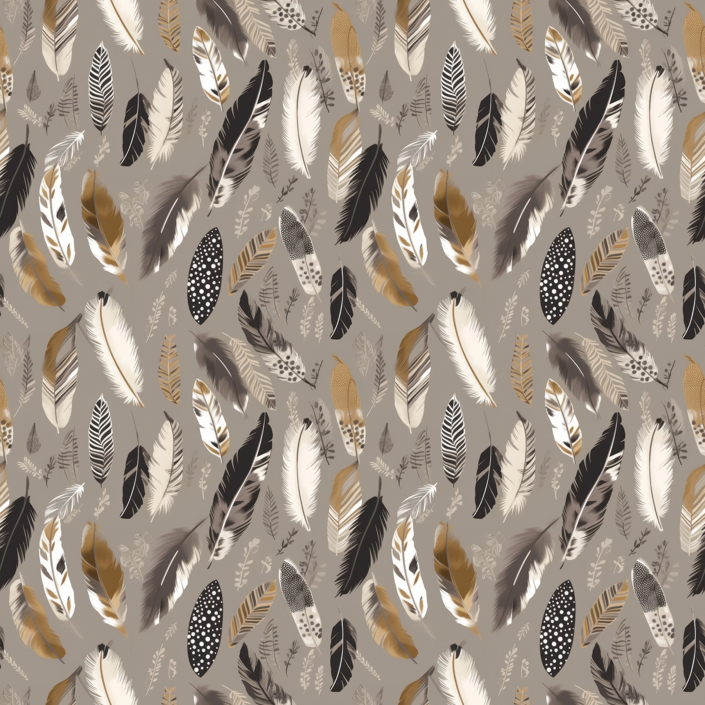 5 Neutral Themed Boho Style Feathers Seamless Pattern - Digital ...