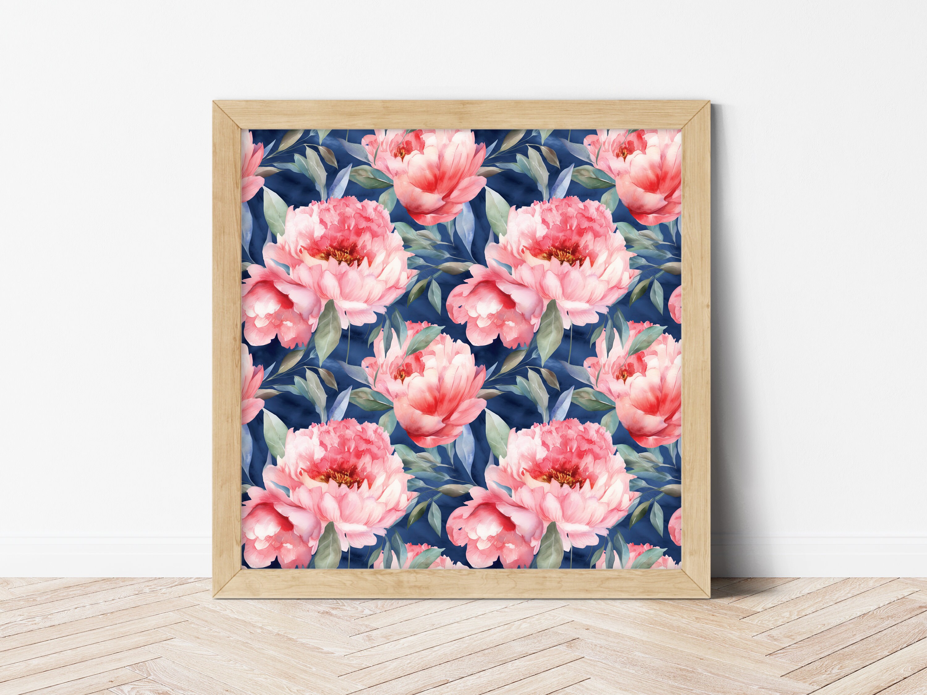 Pink Peonies on Navy Watercolor Seamless Pattern - Feminine Floral ...