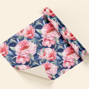 Pink Peonies on Navy Watercolor Seamless Pattern - Feminine Floral ...