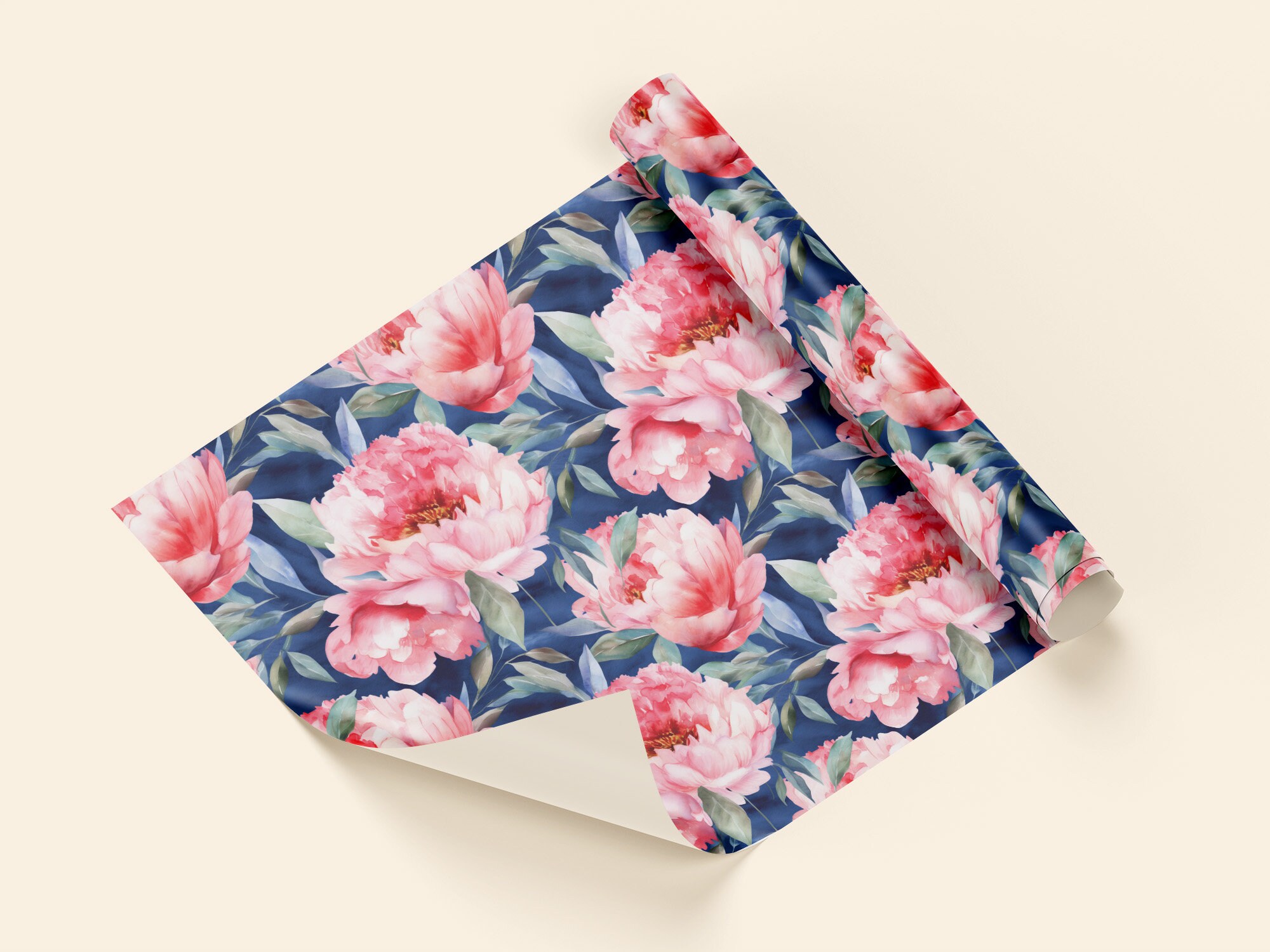 Pink Peonies on Navy Watercolor Seamless Pattern - Feminine Floral ...