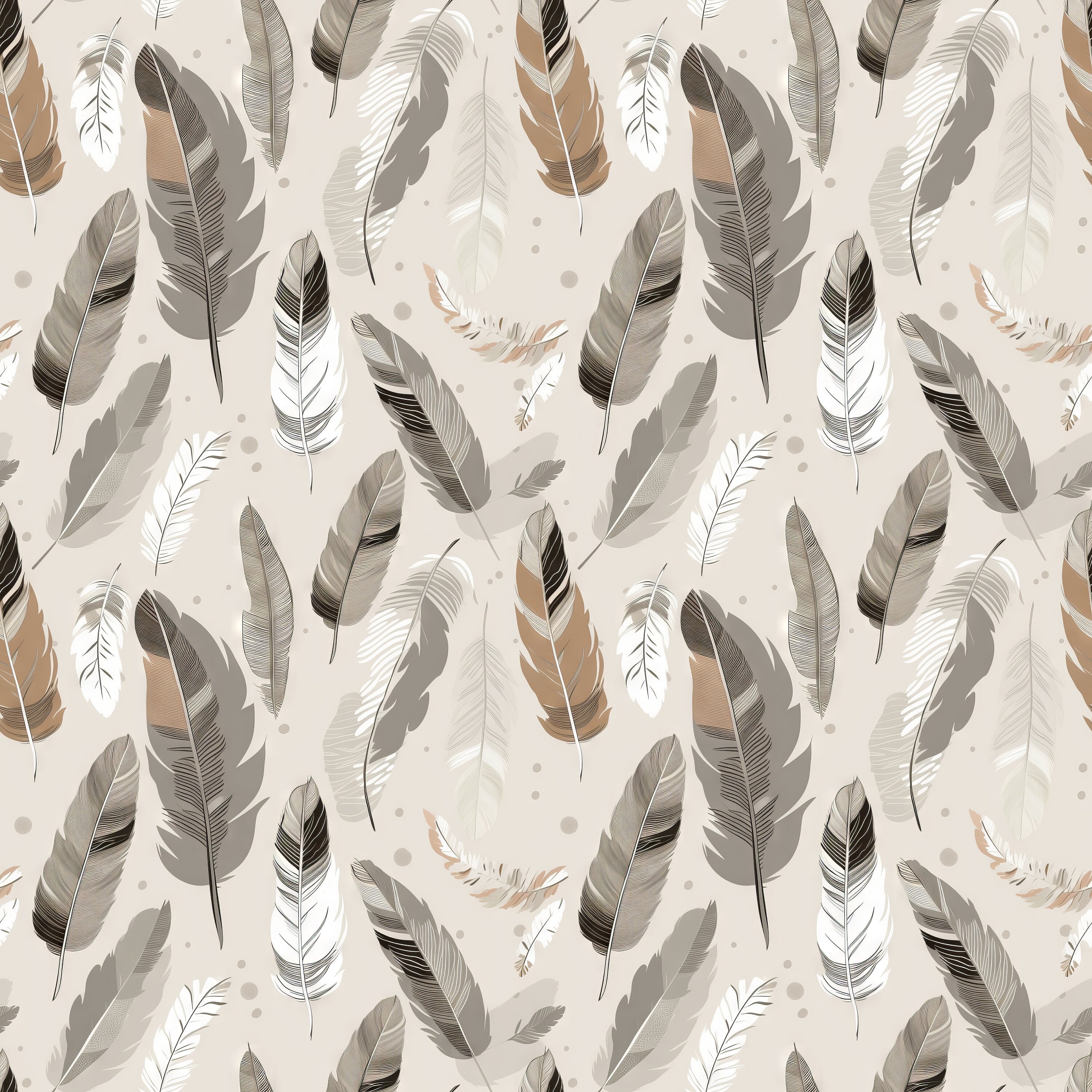 5 Neutral Themed Boho Style Feathers Seamless Pattern - Digital ...