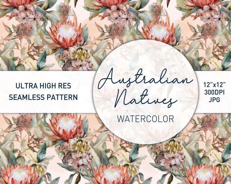 Australian Native Floral Watercolor Seamless Pattern II -banksia ...