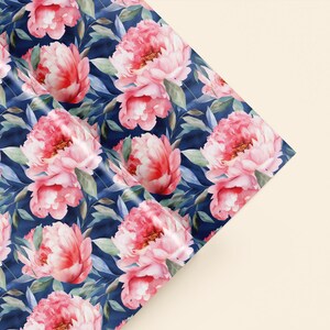 Pink Peonies on Navy Watercolor Seamless Pattern - Feminine Floral ...