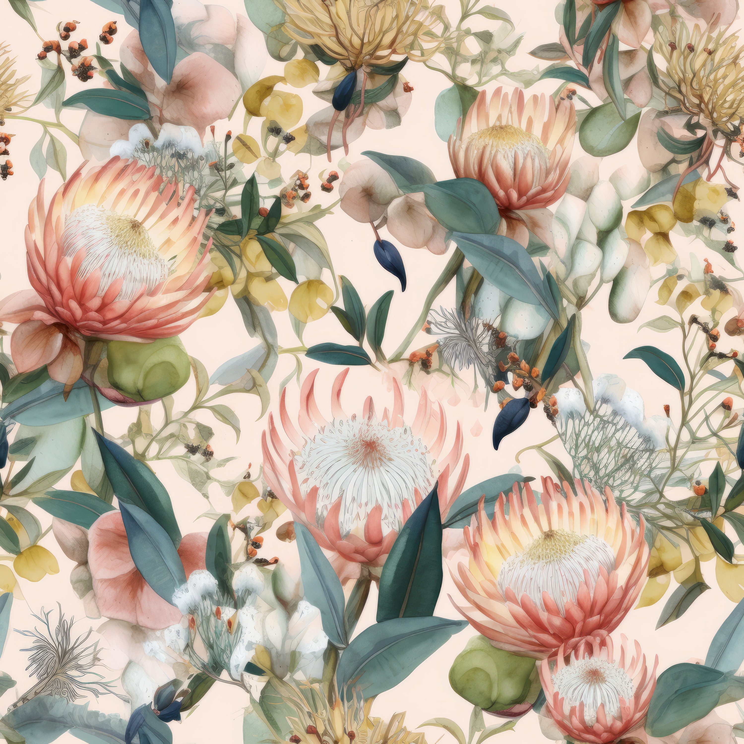 Australian Native Floral Watercolor Seamless Pattern 3 - Banksia ...