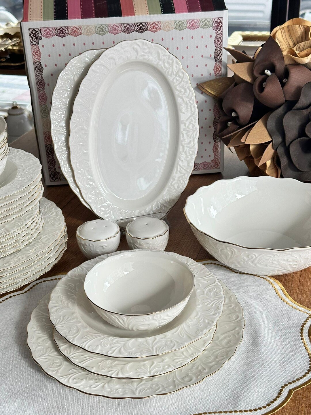 Rose Porcelain Dinnerware Set: Elegant Floral Tableware, 29 Piece - Etsy