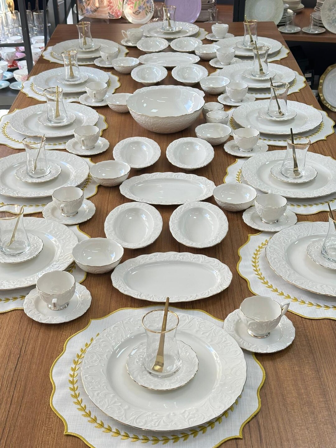 Luxury White Porcelain Breakfast & Dinner Set | Embossed Floral Design ...