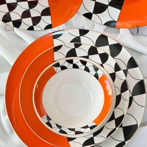 Modern Geometric Porcelain Dinnerware Set for 6 | 24 Pieces Retro Art ...