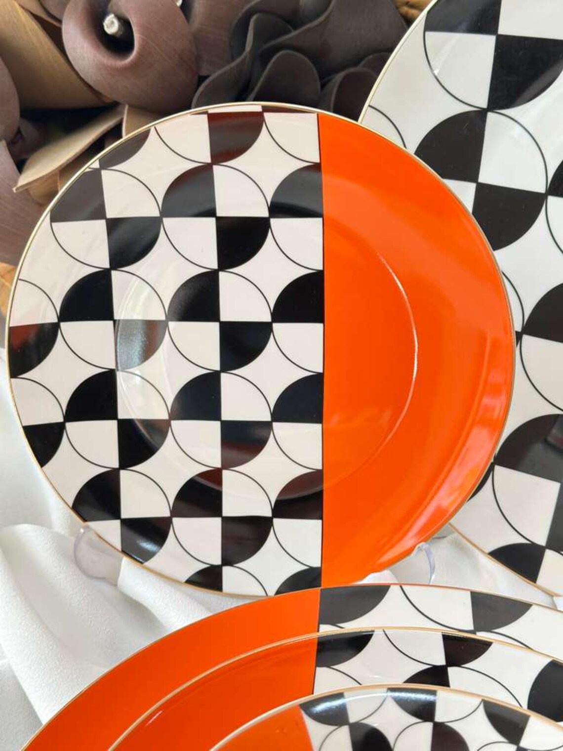 Modern Geometric Porcelain Dinnerware Set for 6 | 24 Pieces Retro Art ...