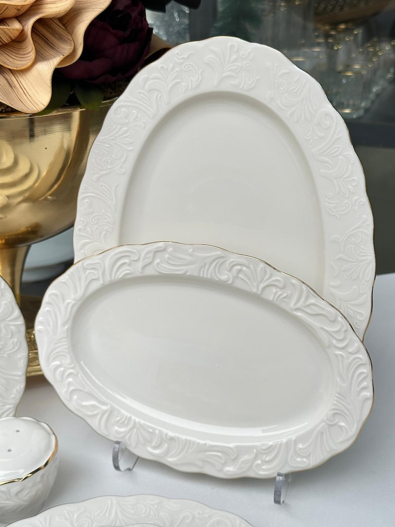 Elegant White Embossed Dinnerware Set | 6 Person 28 Pcs Porcelain ...