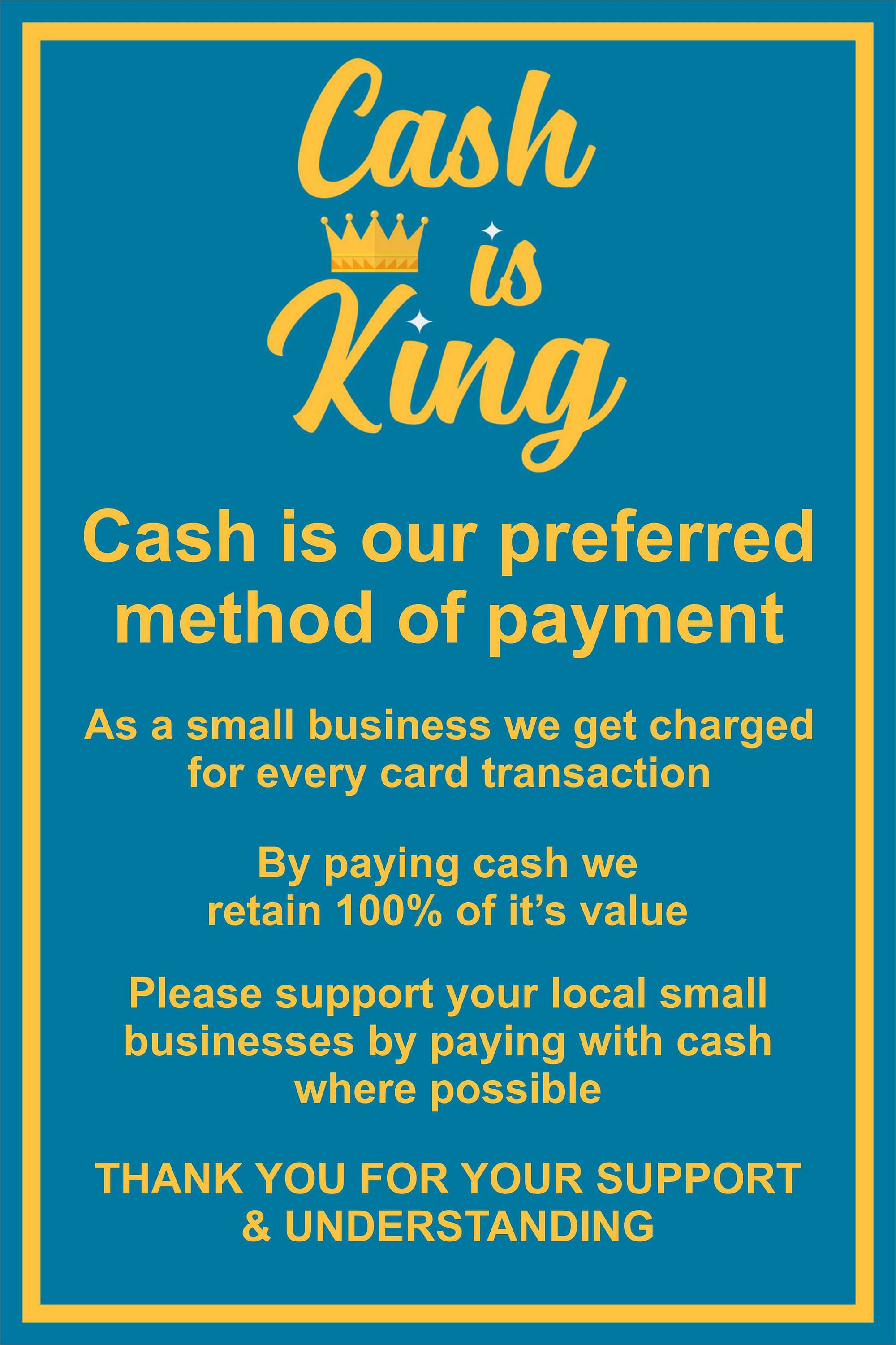 CASH IS KING Customer Notice Shop Sign Counter Sign Cafe Sign Please ...