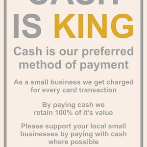 Cash is King Sign – Support Local Business, Cafe Counter Sign - Etsy