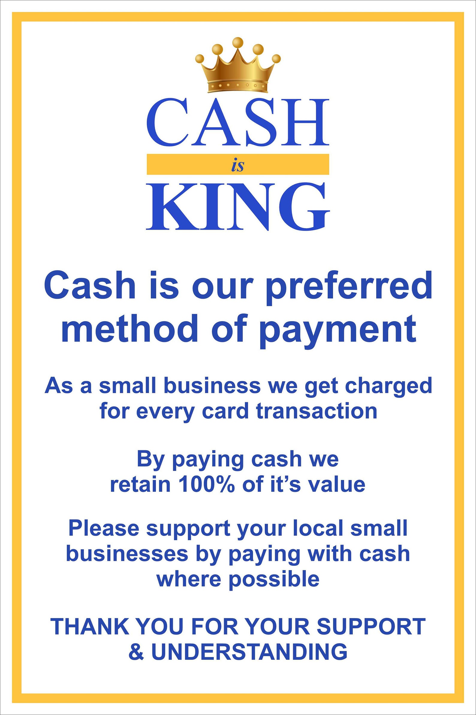 CASH IS KING Customer Notice Shop Sign Counter Sign - Etsy