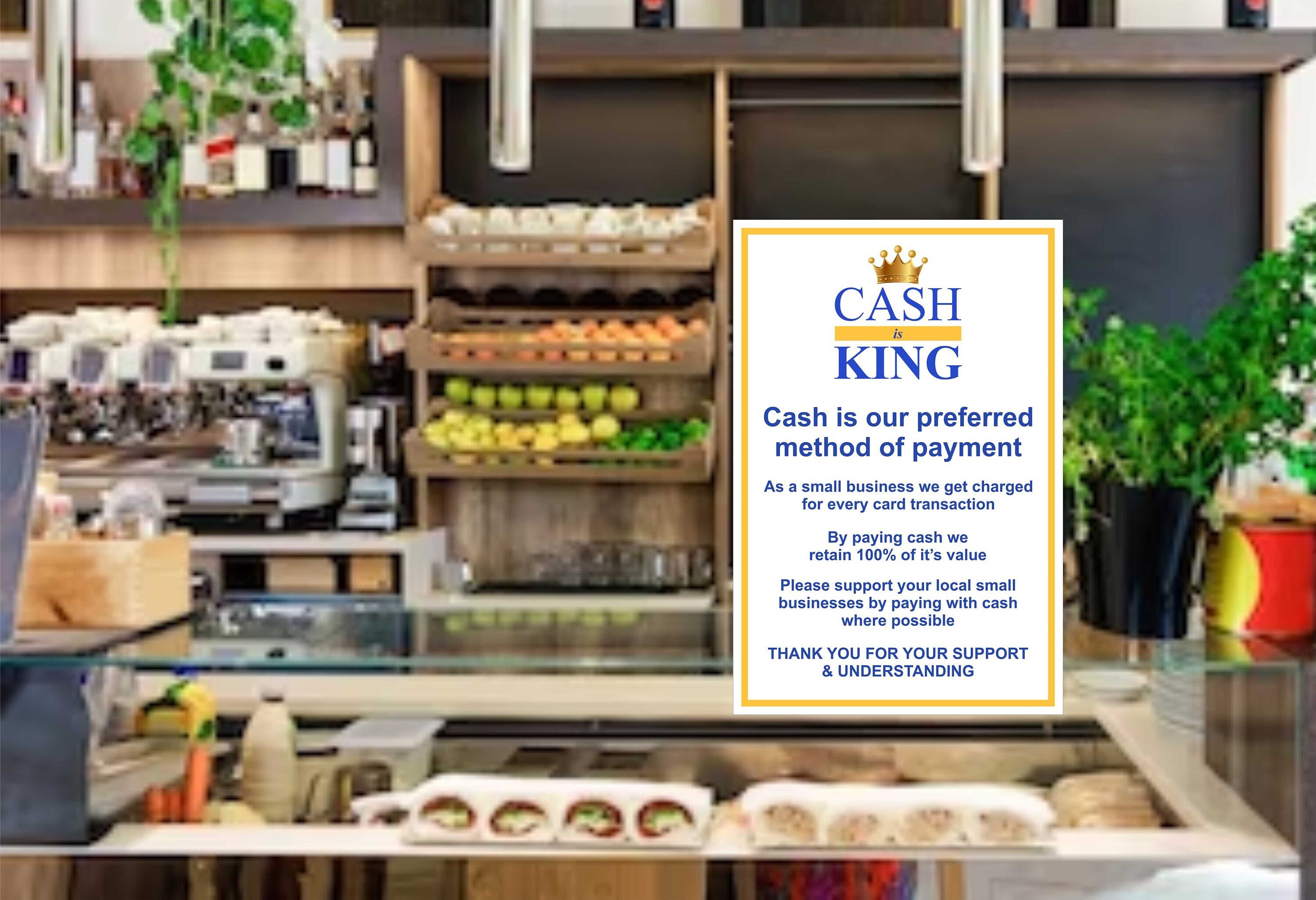 CASH IS KING Customer Notice Shop Sign Counter Sign Cafe Sign Please ...