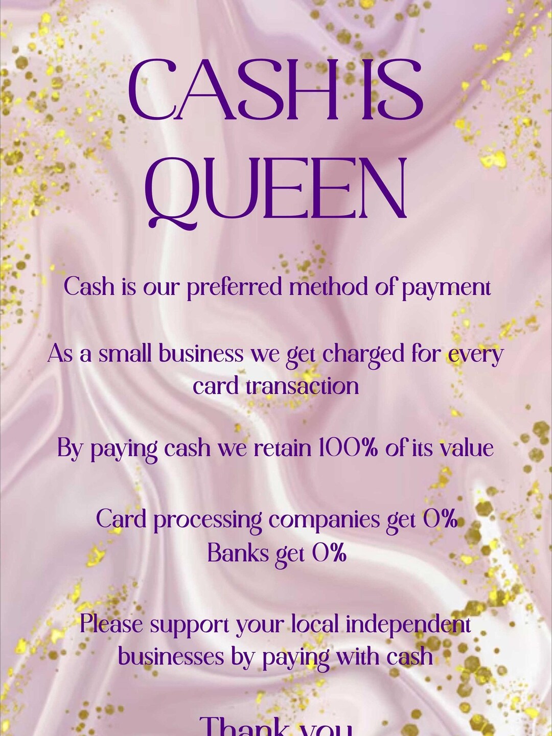CASH IS QUEEN Customer Notice Salon Sign Shop Sign Counter Sign Cafe ...