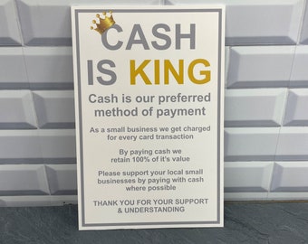CASH IS KING Customer Notice Shop Sign Counter Sign Cafe Sign Please ...