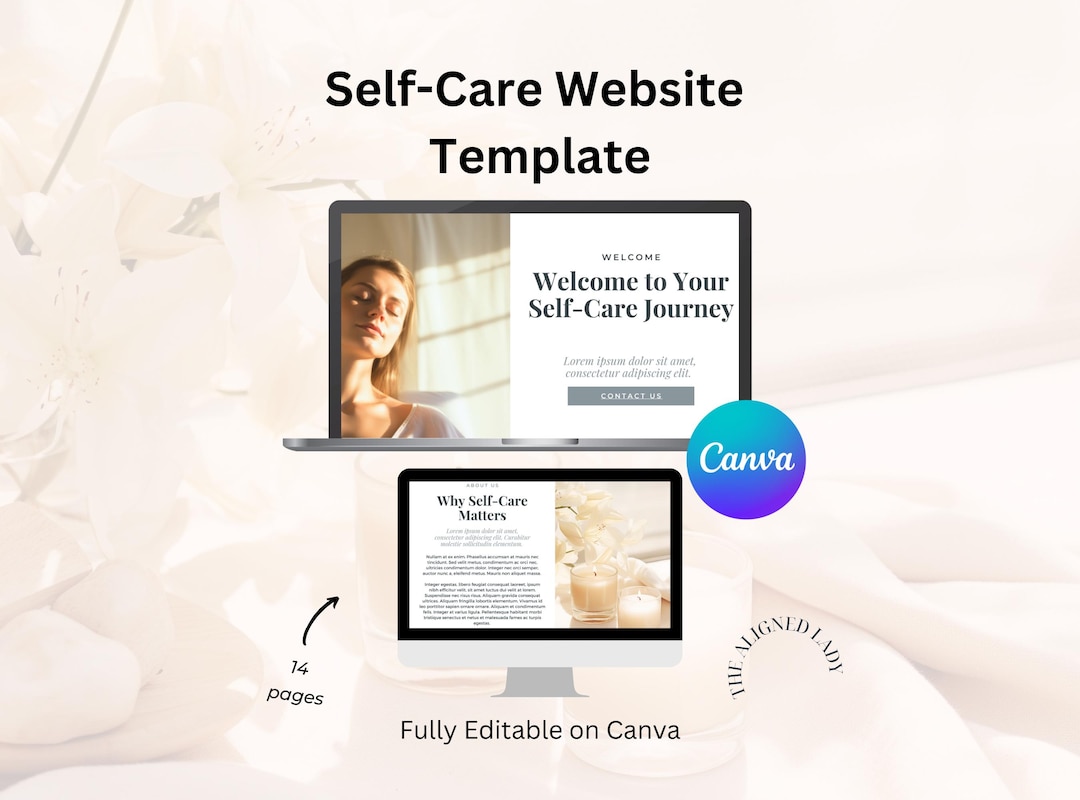 Self-care Website Template, 14 Pages, INSTANT ACCESS, Canva Template, Customizable Design ...